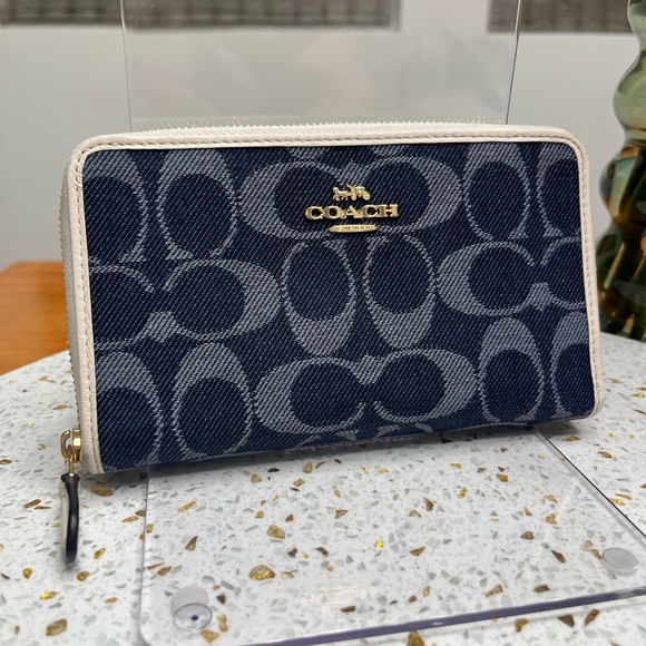 Coach | Bags | Coach Denim Blue And White Leather Zip Wallet | Poshmark